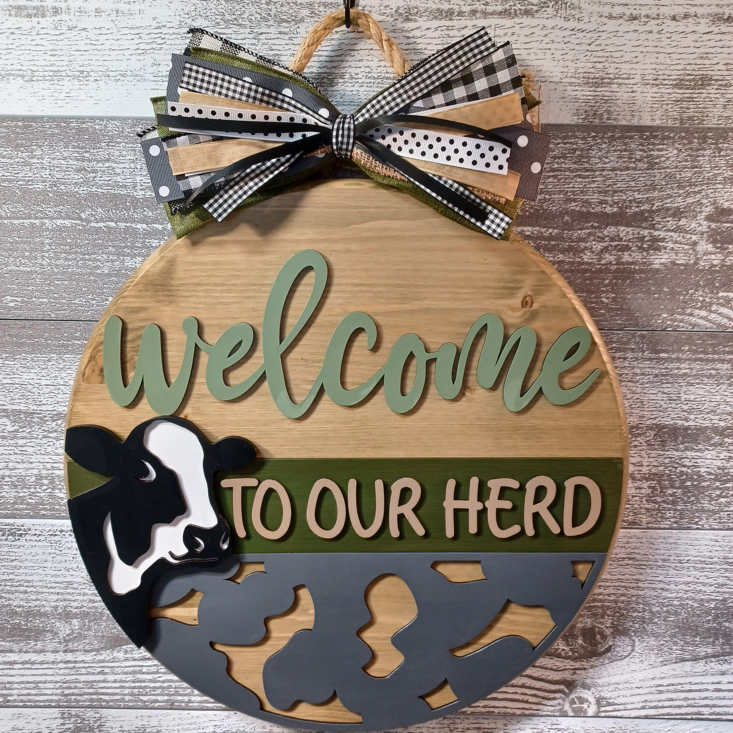 Welcome to Our Herd Cow. Wood Welcome Sign and Door Hanger. Farmhouse ...