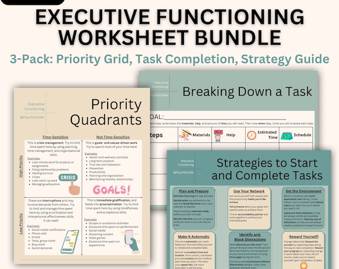 Executive Functioning Worksheet Bundle: ADHD, Autism, EF, Priority ...