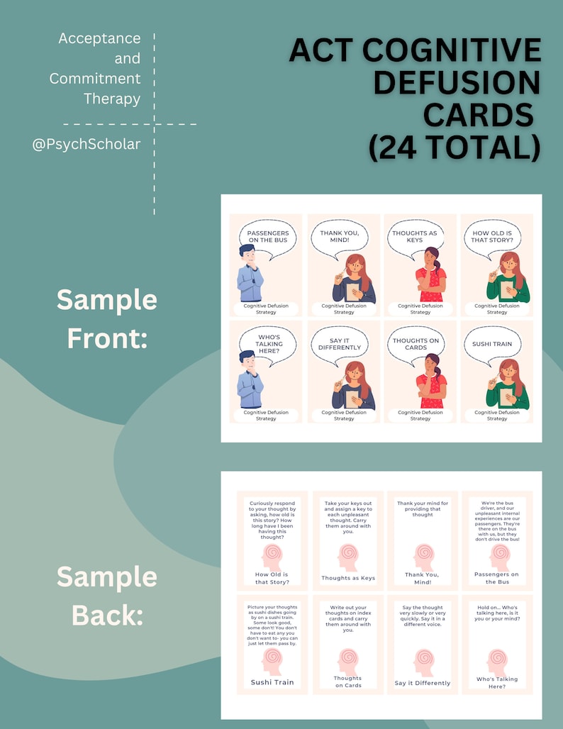 ACT CBT Flashcard Bundle: Values, Cognitive Defusion, Emotional ...
