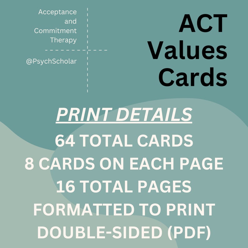 ACT Values Sorting Flash Cards (64): Acceptance and Commitment Therapy ...