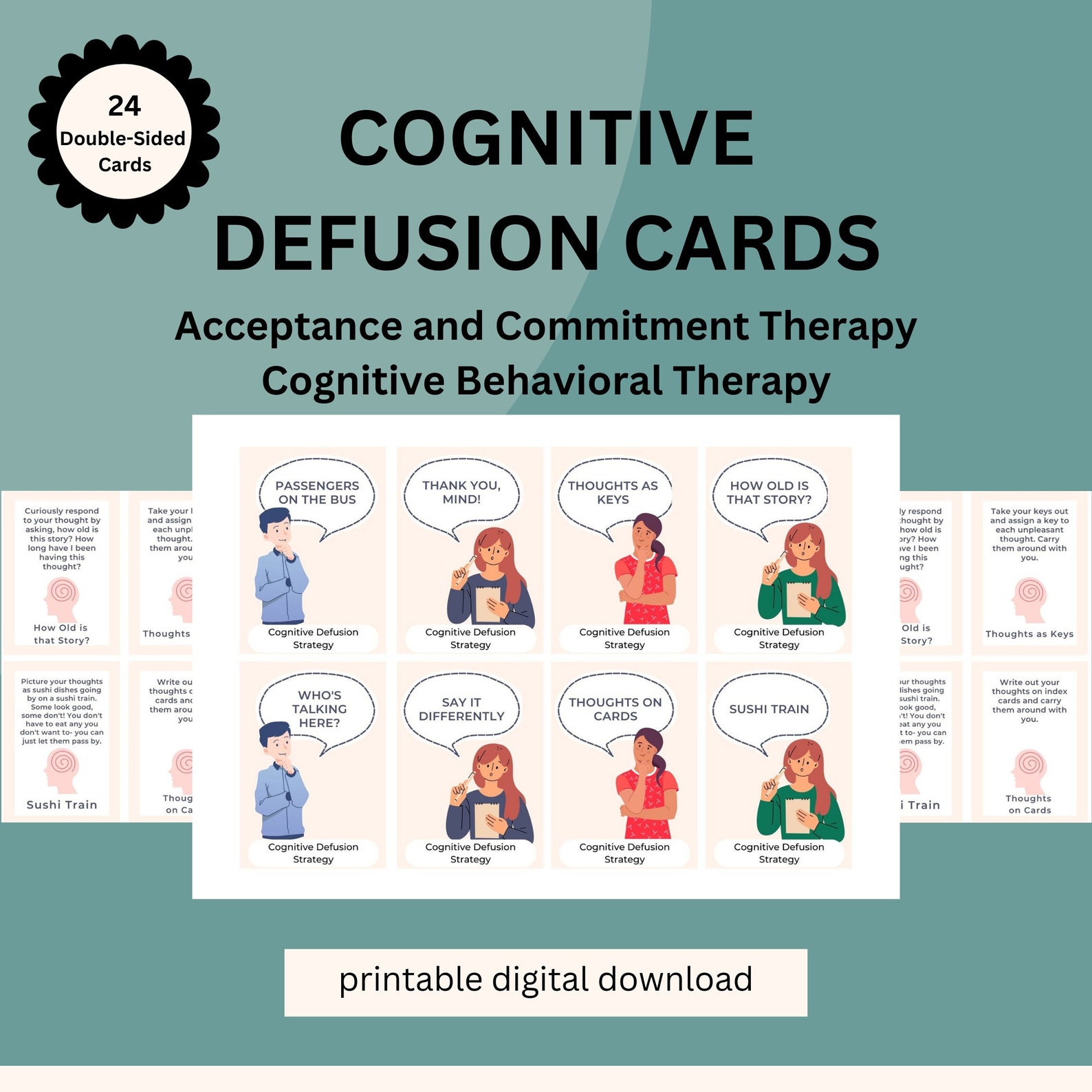 Cognitive Defusion Strategy Cards: ACT CBT Mindfulness Tools (printable ...
