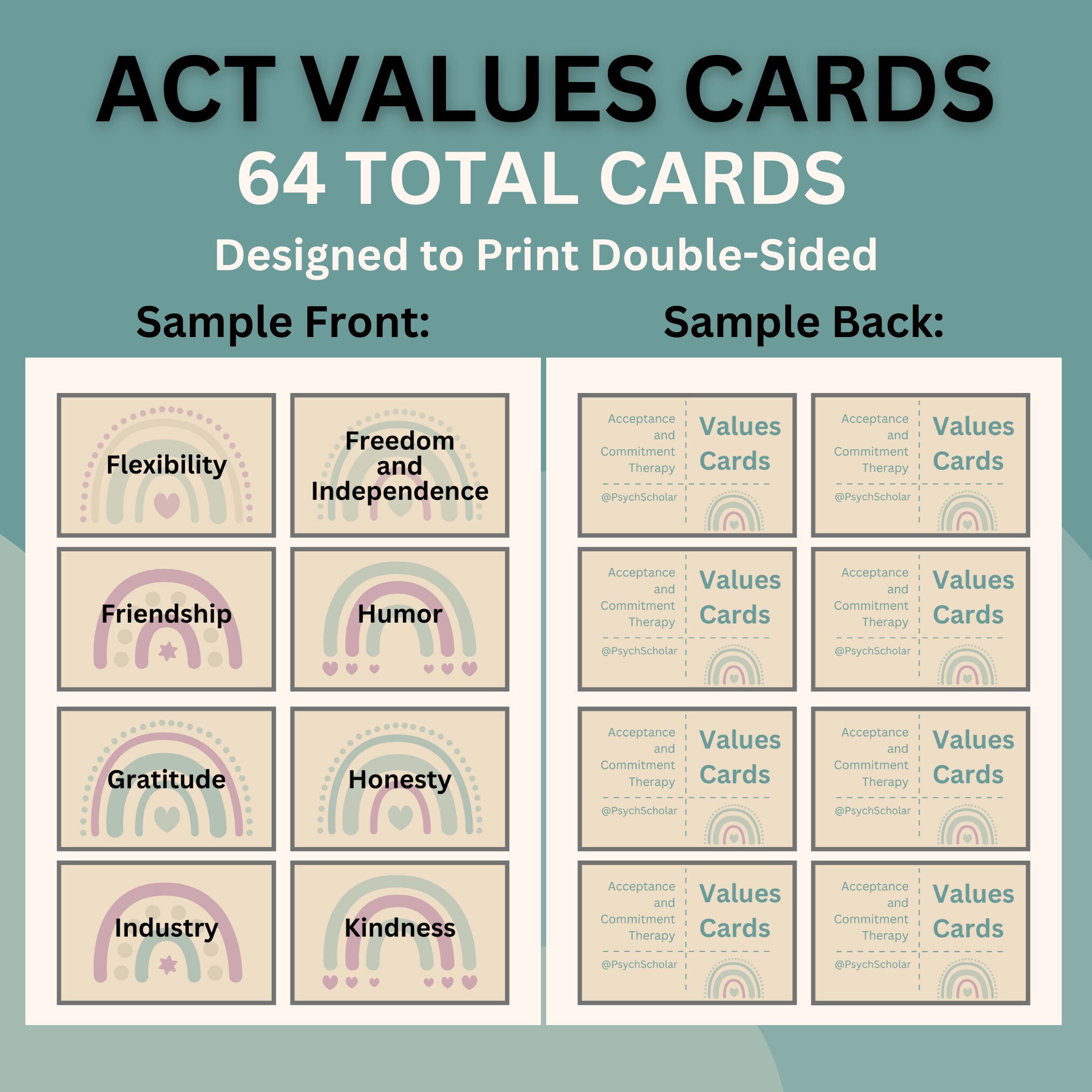 ACT Values Sorting Flash Cards (64): Acceptance and Commitment Therapy ...