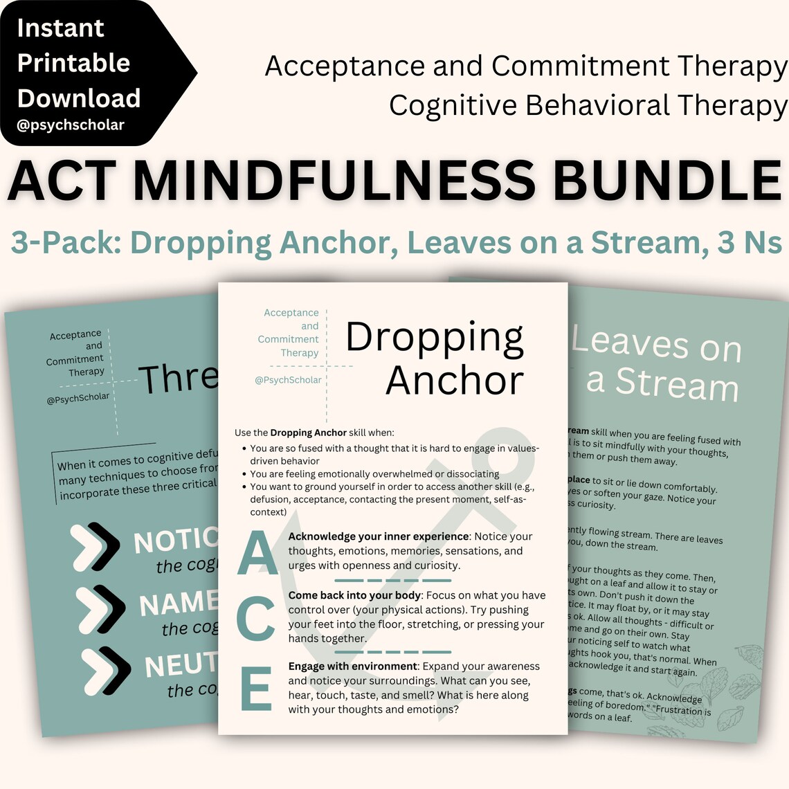 ACT Mindfulness Worksheet Bundle: Acceptance and Commitment Therapy ...