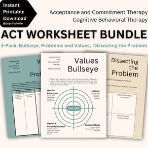 ACT Worksheet Bundle: Acceptance and Commitment Therapy Bullseye ...