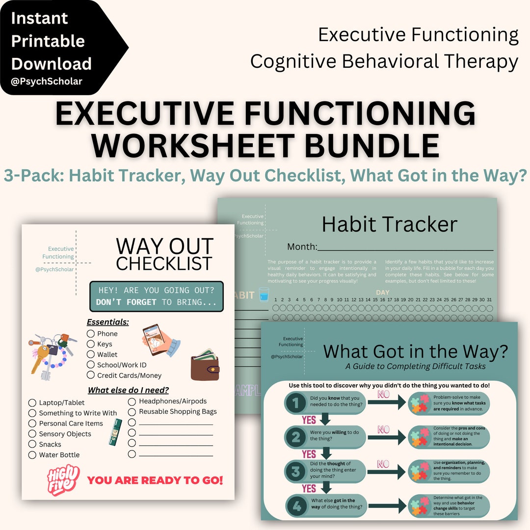 Executive Functioning Worksheet Bundle: ADHD, Autism, EF, Habit Tracker ...