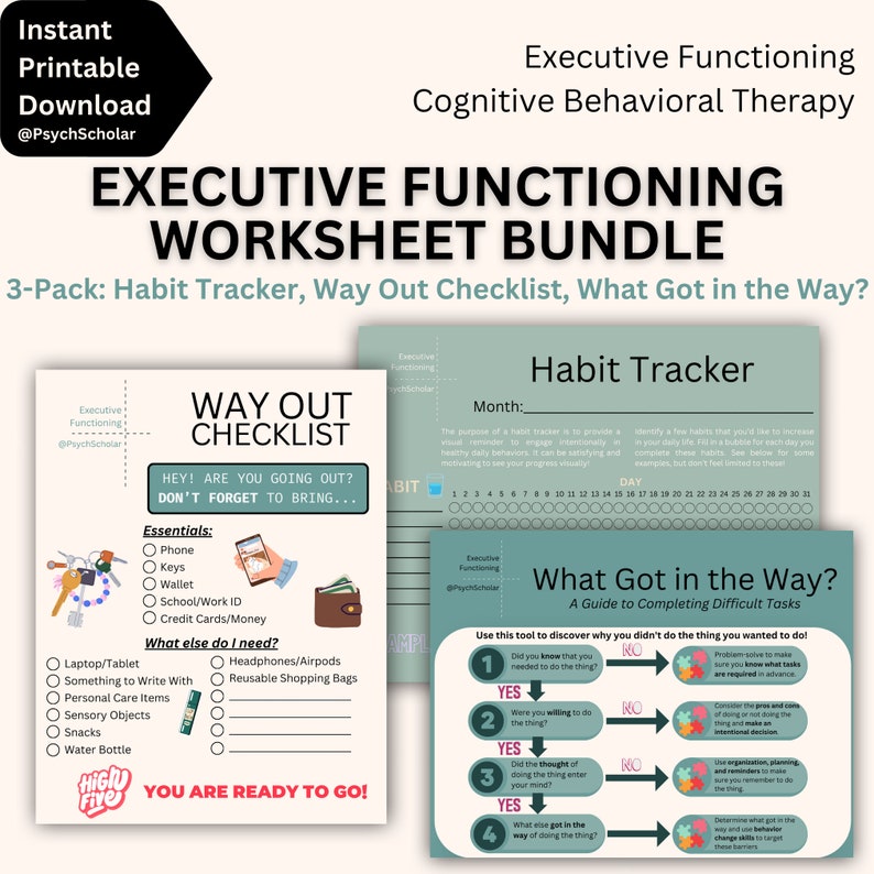 Executive Functioning Worksheet Bundle: ADHD, Autism, EF, Habit Tracker ...