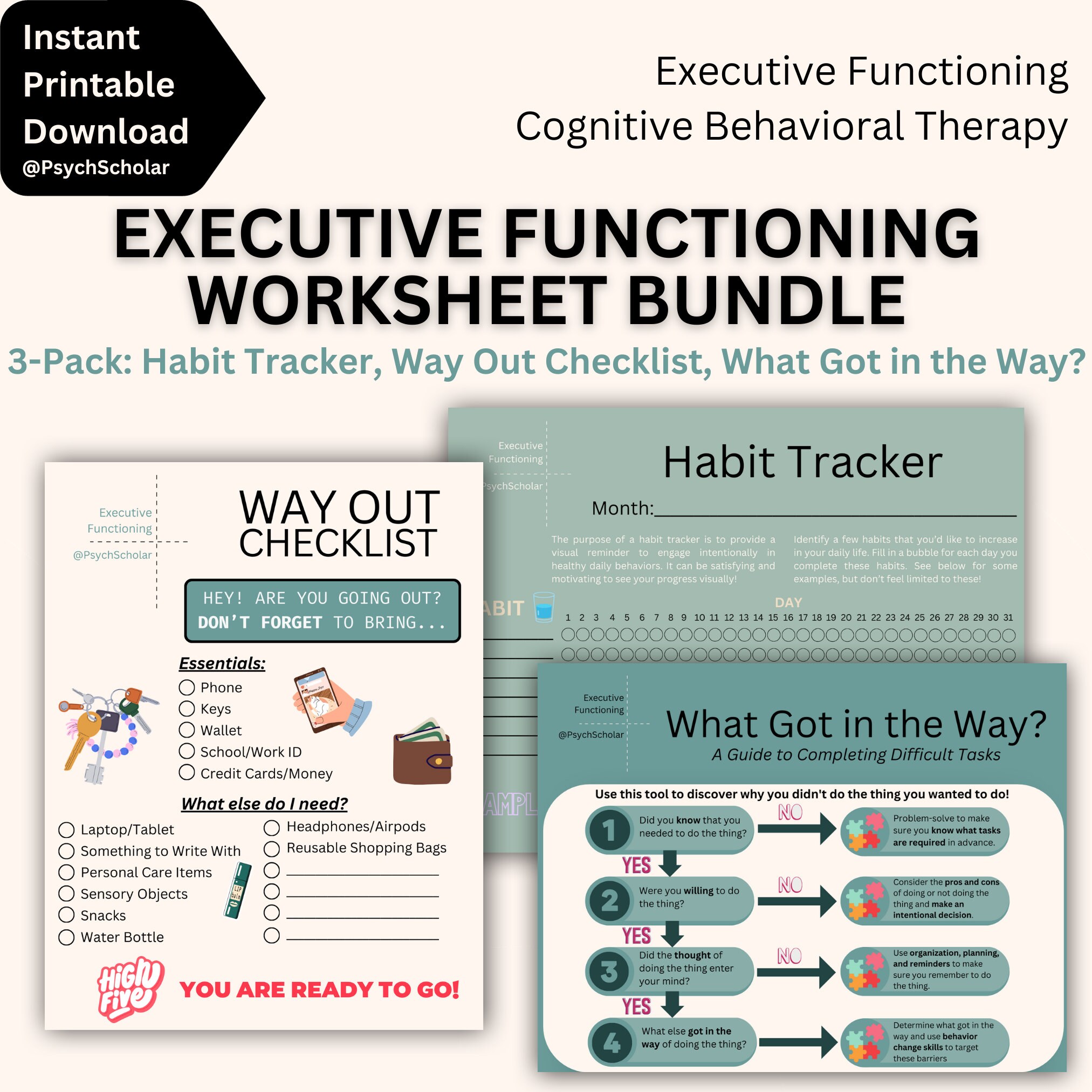 Executive Functioning Worksheet Bundle: ADHD, Autism, EF, Habit Tracker ...