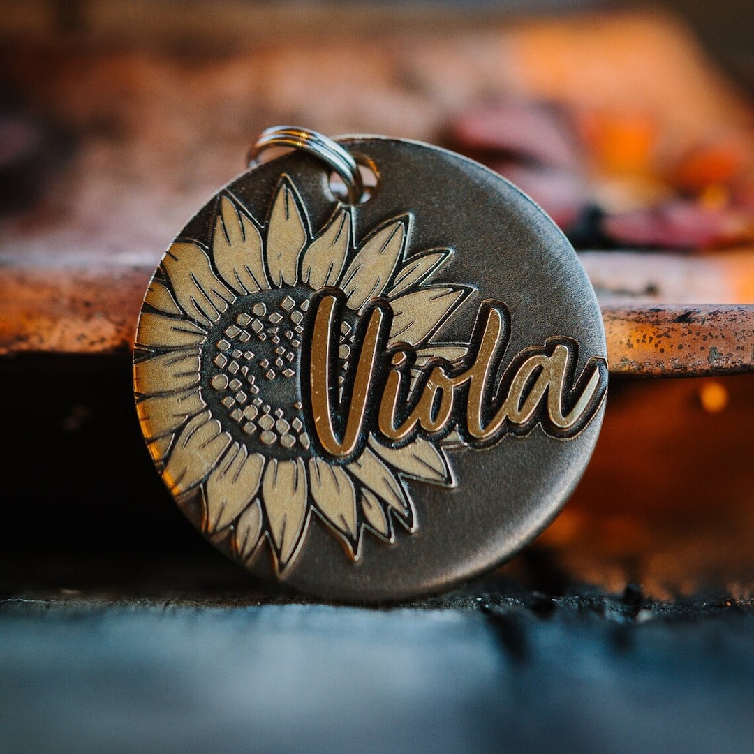 Sunflower Tag | Engraved | Copper | Personalized | Pet Id Tag | Cat ...