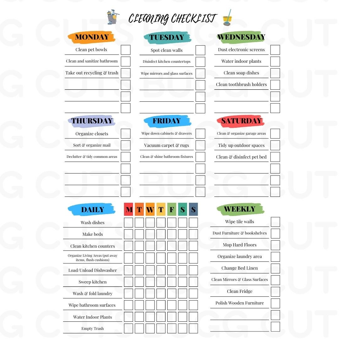 Printable Cleaning Checklist | Fillable PDF Template for Home Cleaning ...