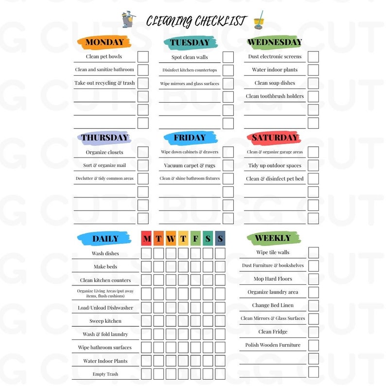 Printable Cleaning Checklist | Fillable PDF Template for Home Cleaning ...