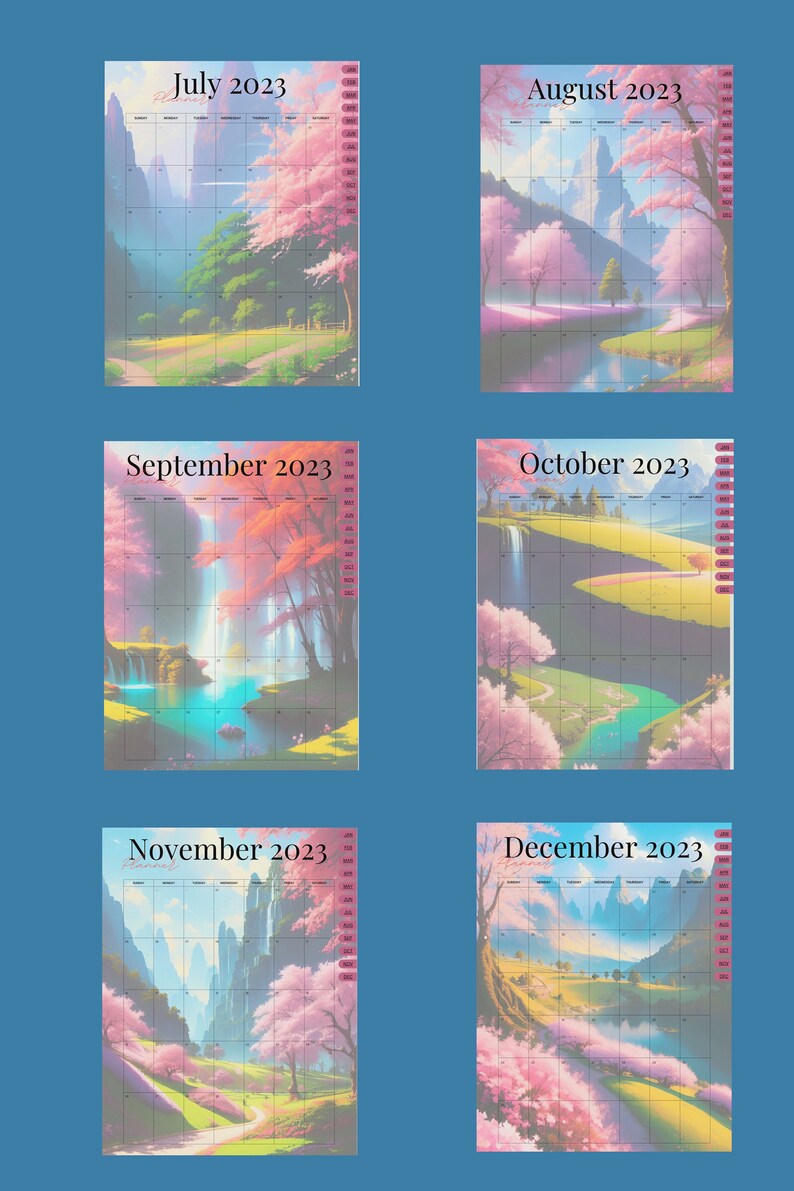 2023 Digital Calendar Planner With Beautiful Scenery Art, Printable ...