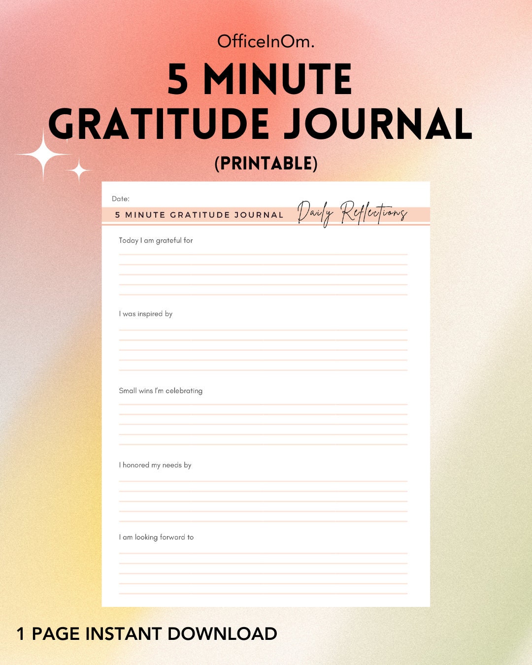 5 Minute Gratitude Journal |daily Gratitude Journal Printable ...