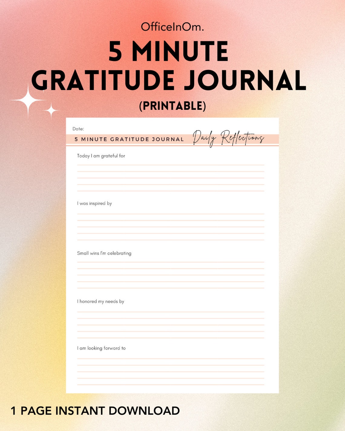 5 Minute Gratitude Journal |daily Gratitude Journal Printable ...