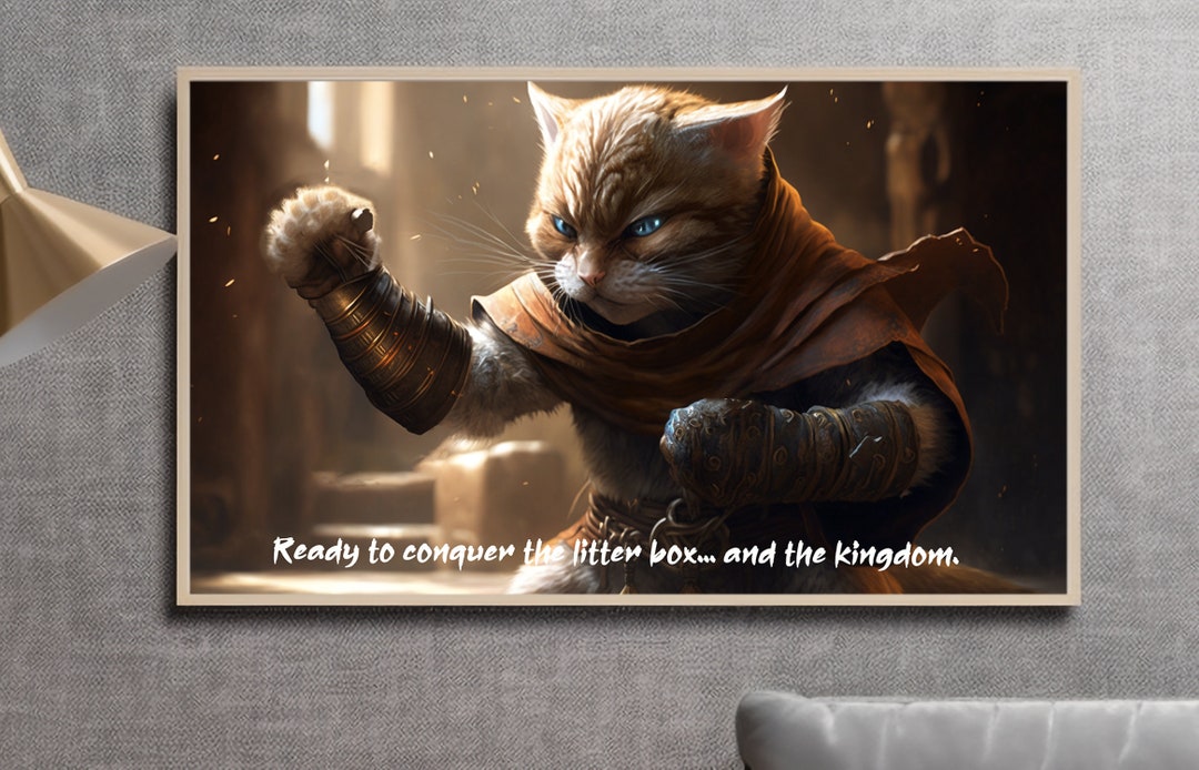 Fantasy Monk Cat Digital Art, Personalize Caption Artwork, Pet Meme ...