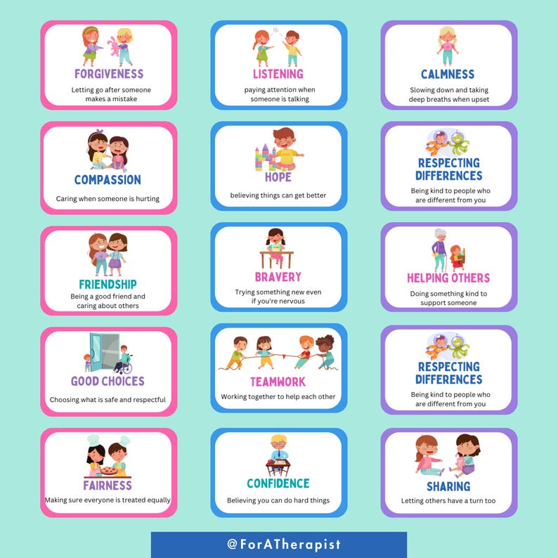 Kids Values Cards Printable | Character Education Flashcards | SEL ...