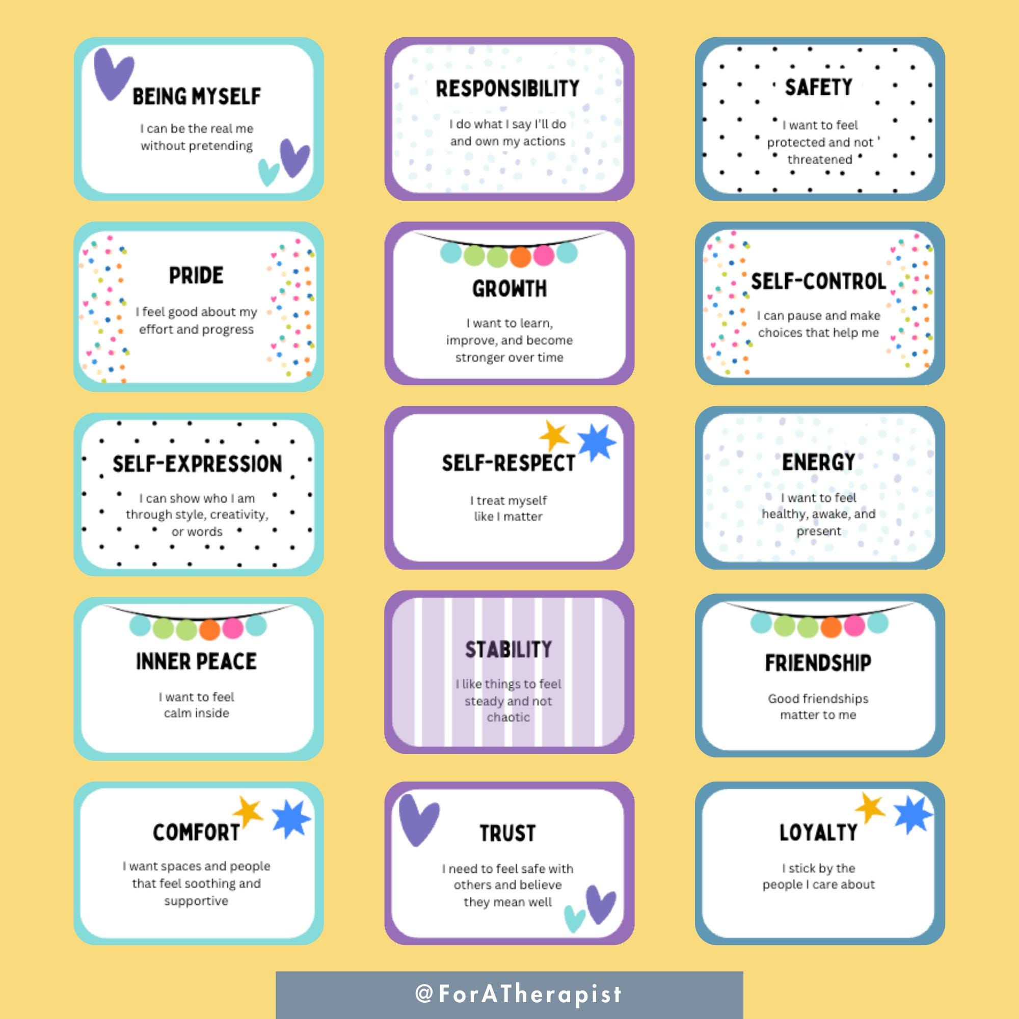 Teen Core Values Flashcards Printable | Values Sorting Cards for Teens ...