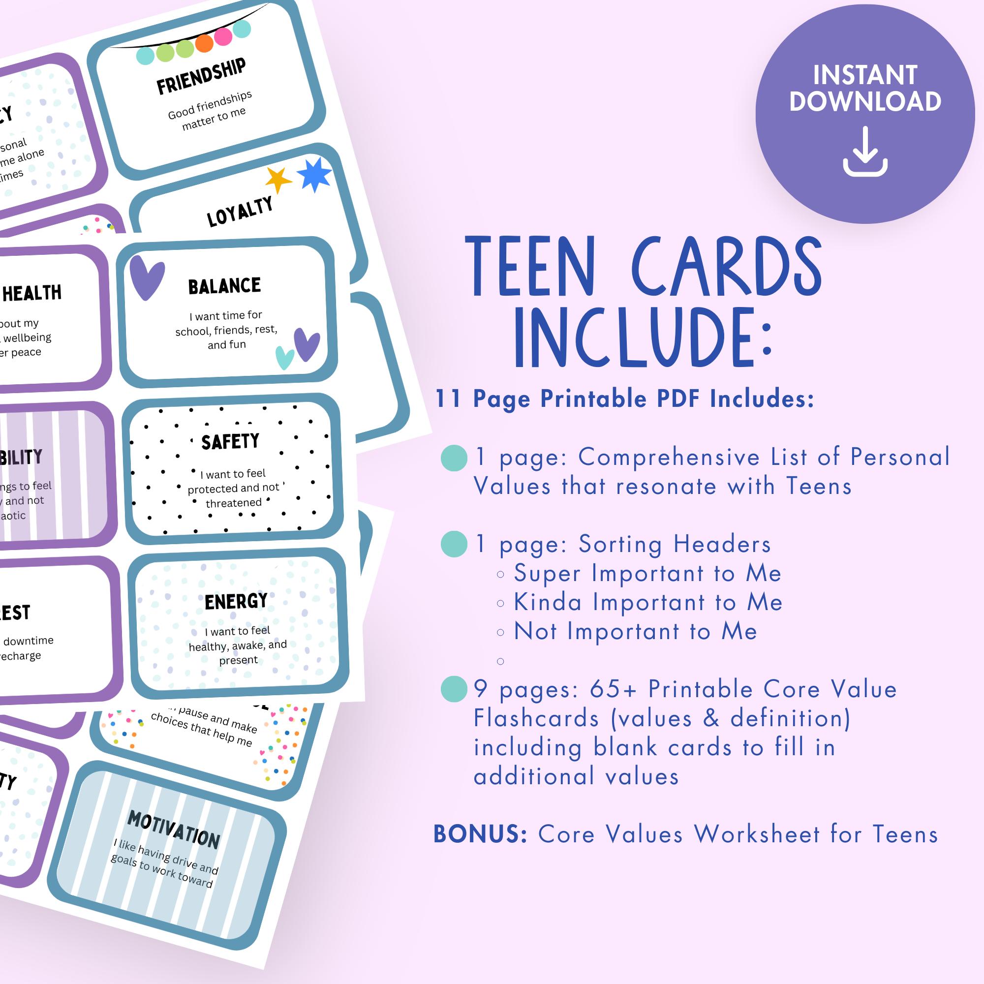 Core Values Flashcards Bundle Printable | SAVE 25% | Adult Teen Kids ...