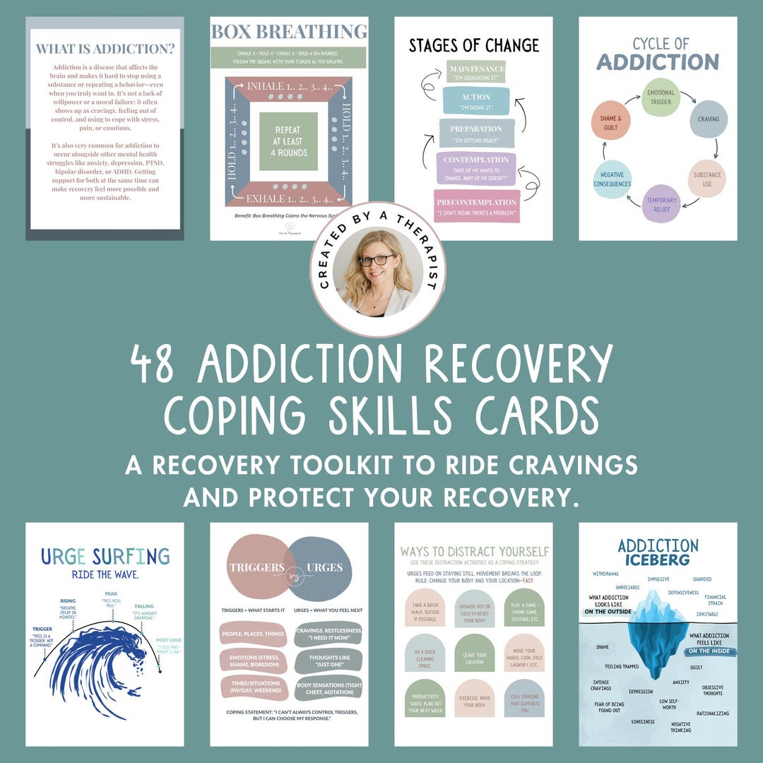 48 Addiction Recovery Coping Skills Cards, Relapse Prevention Plan ...