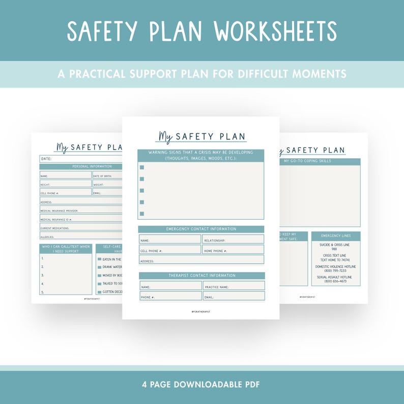 Safety Plan Worksheet Printable, Mental Health Crisis Plan, Suicide ...