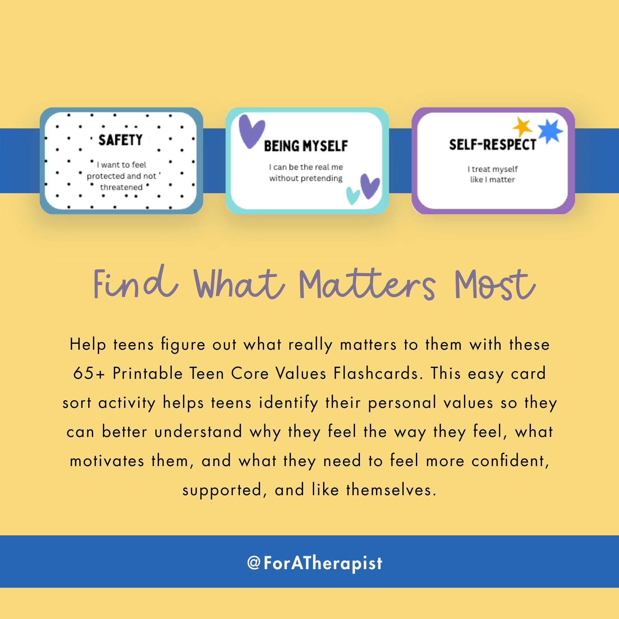 Teen Core Values Flashcards Printable | Values Sorting Cards for Teens ...