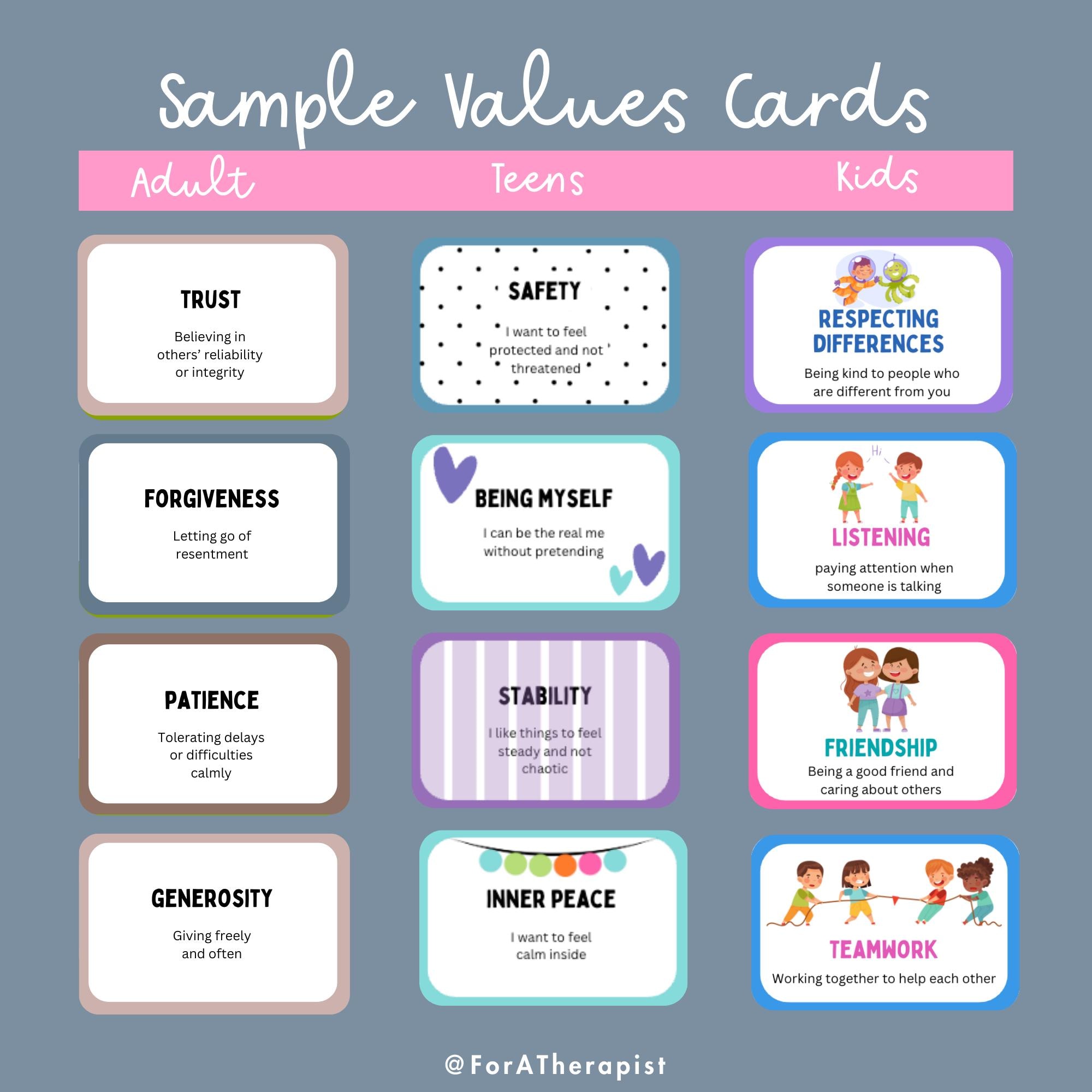 Core Values Flashcards Bundle Printable | SAVE 25% | Adult Teen Kids ...