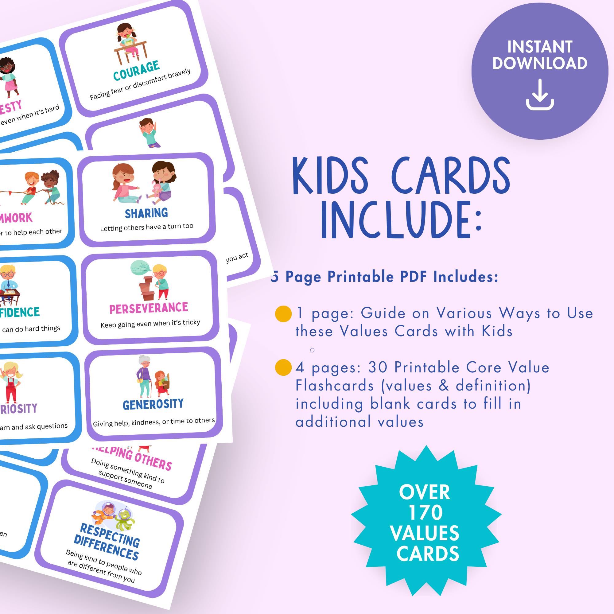 Core Values Flashcards Bundle Printable | SAVE 25% | Adult Teen Kids ...