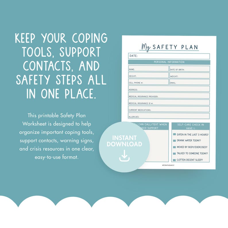 Safety Plan Worksheet Printable, Mental Health Crisis Plan, Suicide ...