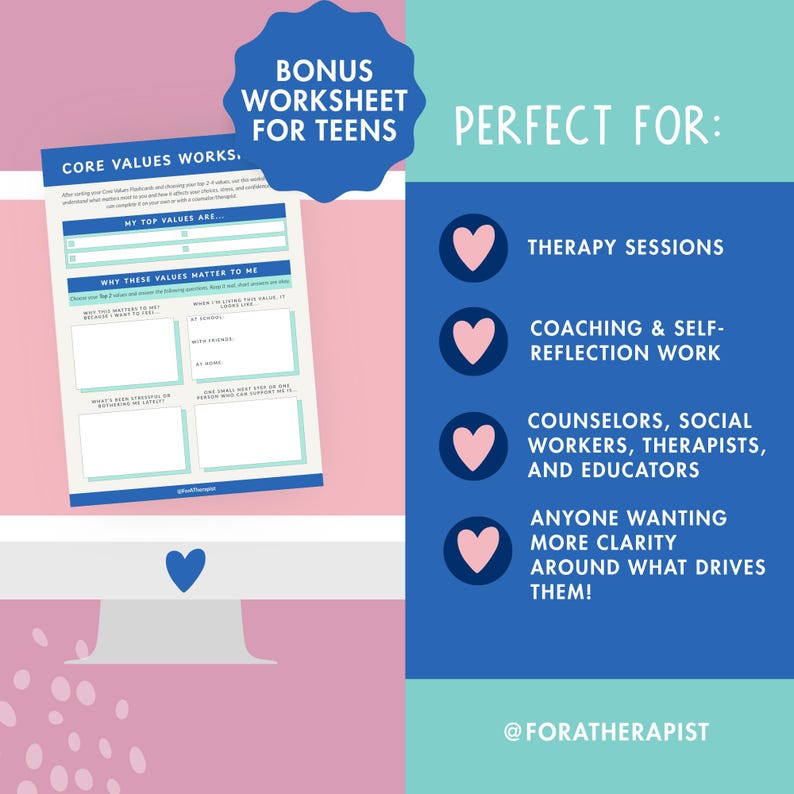 Teen Core Values Flashcards Printable | Values Sorting Cards for Teens ...
