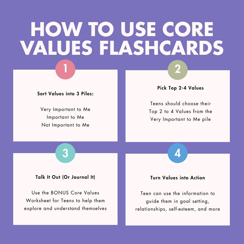 Teen Core Values Flashcards Printable | Values Sorting Cards for Teens ...