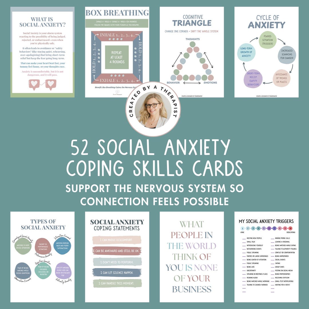 Social Anxiety Coping Skills Cards, Therapy Worksheet, Anxiety Relief ...