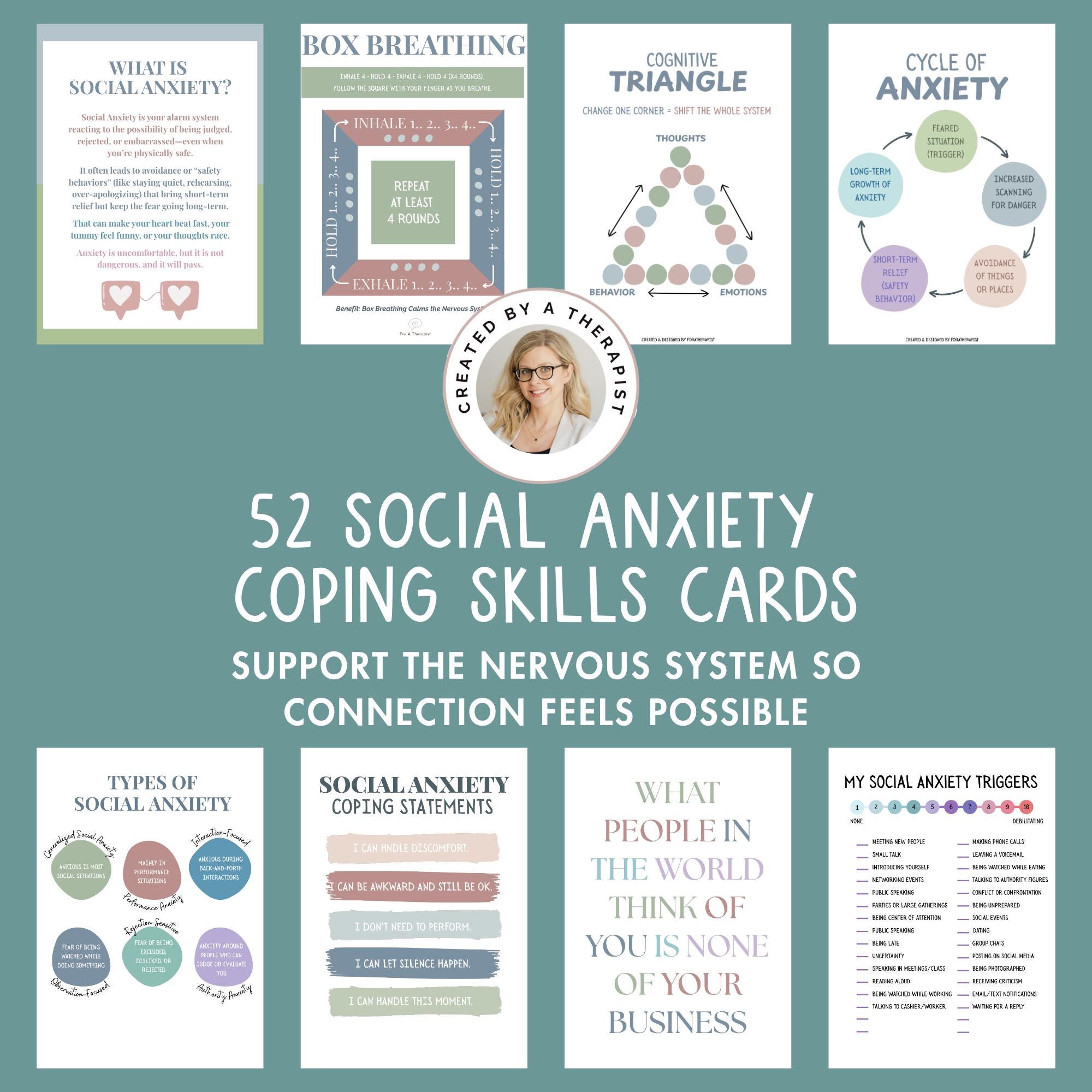 Social Anxiety Coping Skills Cards, Therapy Worksheet, Anxiety Relief ...