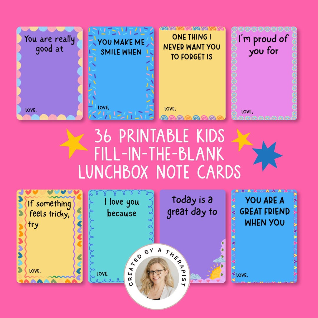 Lunchbox Notes for Kids | Fill in the Blank Printable | Personalized ...