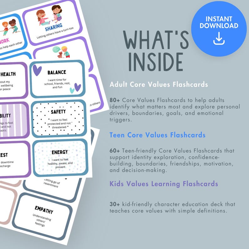 Core Values Flashcards Bundle Printable | SAVE 25% | Adult Teen Kids ...