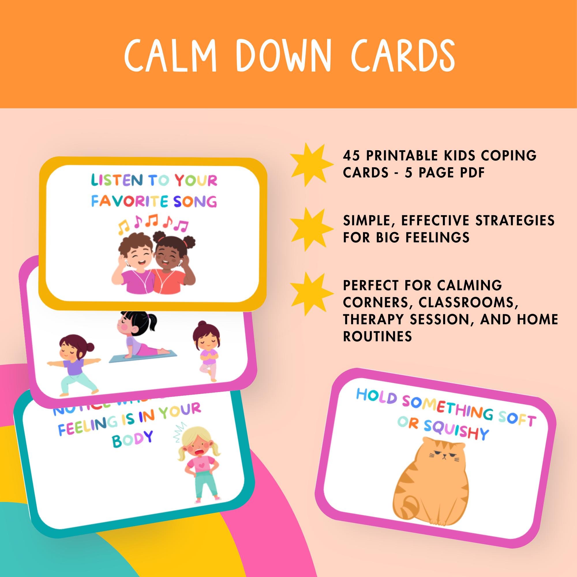 Kids Coping Skills Cards | 45 Printable Calm Down Toolkit | Breathing ...