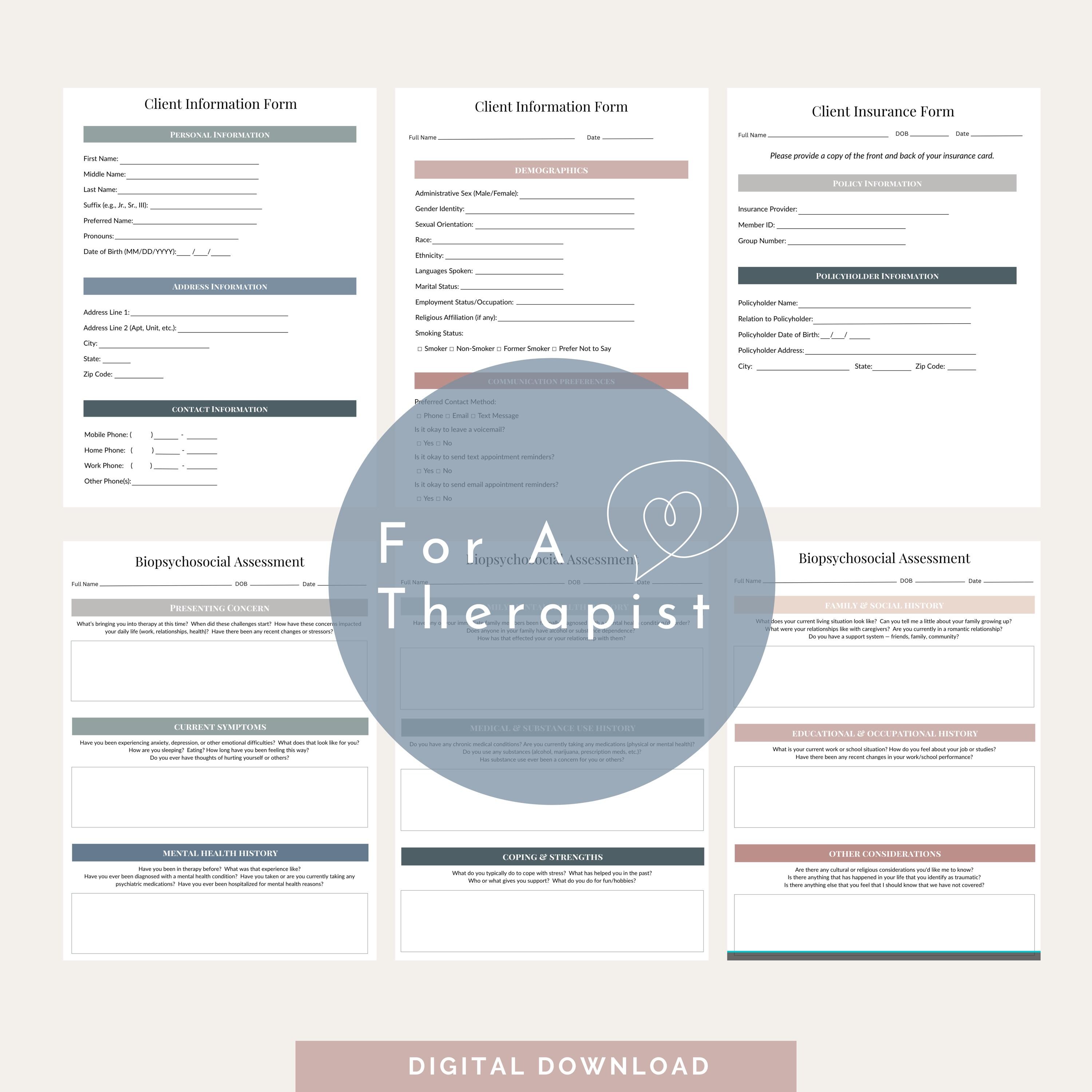 Therapy Intake Forms Bundle | Fillable Client Intake + Biopsychosocial ...