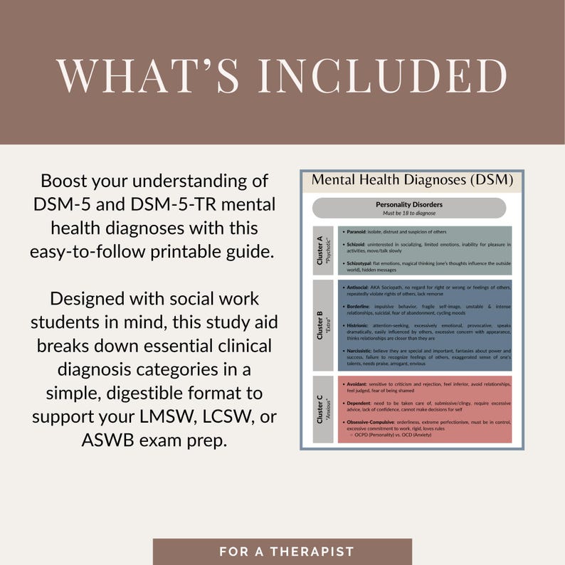 DSM 5 TR Diagnosis Cheat Sheet Printable | Mental Health Diagnoses ...