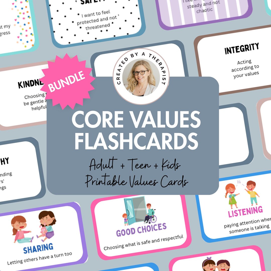 Core Values Flashcards Bundle Printable | SAVE 25% | Adult Teen Kids ...