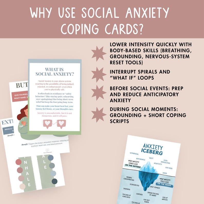 Social Anxiety Coping Skills Cards, Therapy Worksheet, Anxiety Relief ...