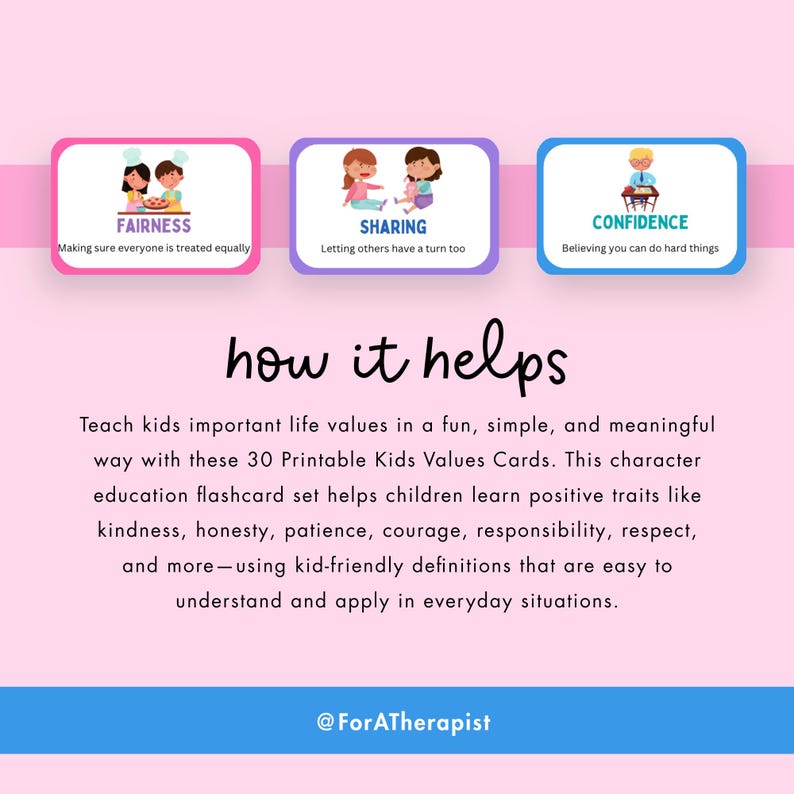 Kids Values Cards Printable | Character Education Flashcards | SEL ...