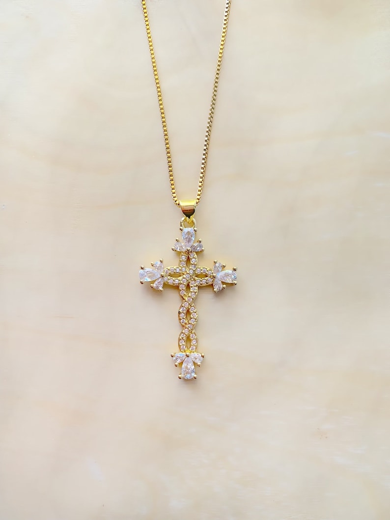 Gold Cross Necklace, Dainty CZ Cross Necklace, Religious Cross Necklace ...