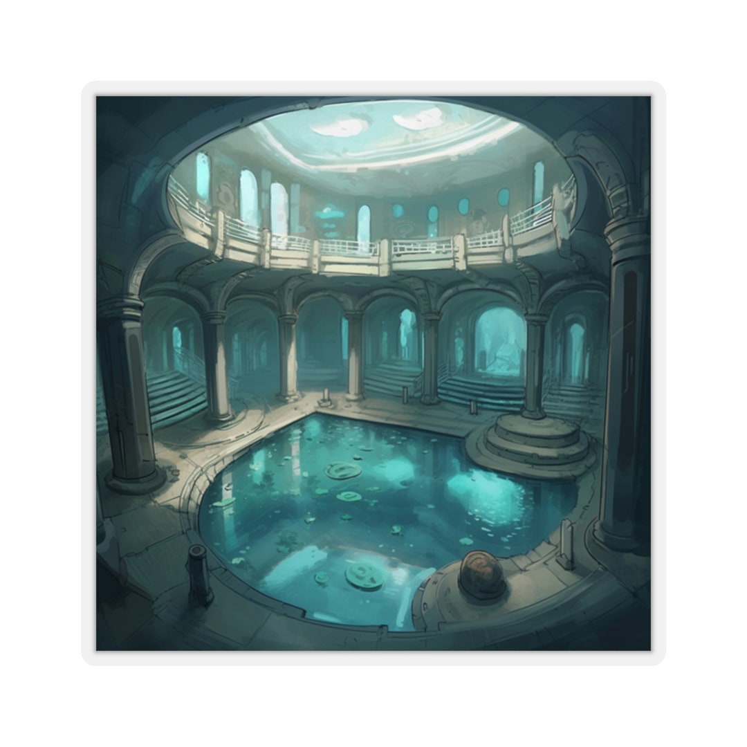 Poolroom Temple - Backrooms Sticker / Watercolor / Surreal / Relaxing ...
