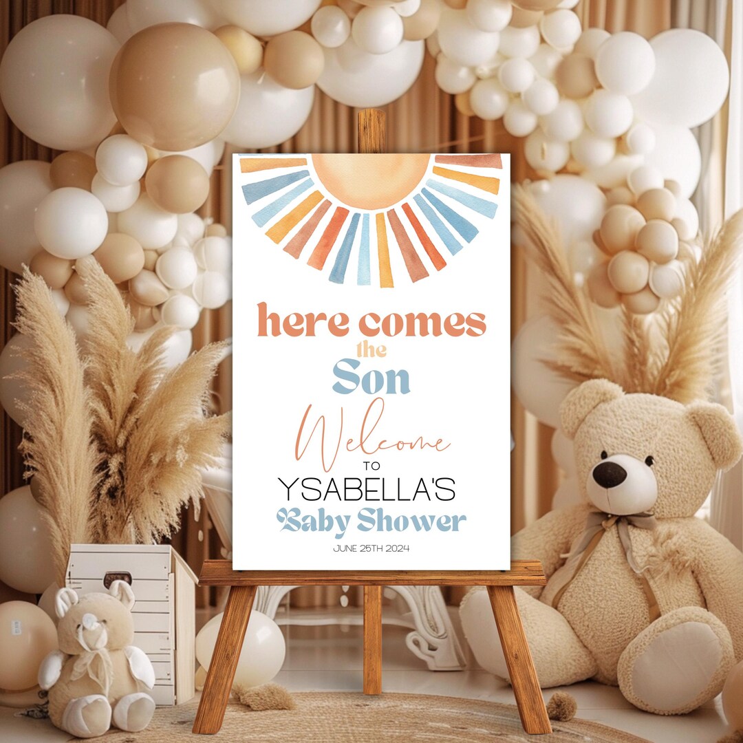 Placa de boas-vindas para chá de bebê “Here Comes The Son” - Etsy Portugal