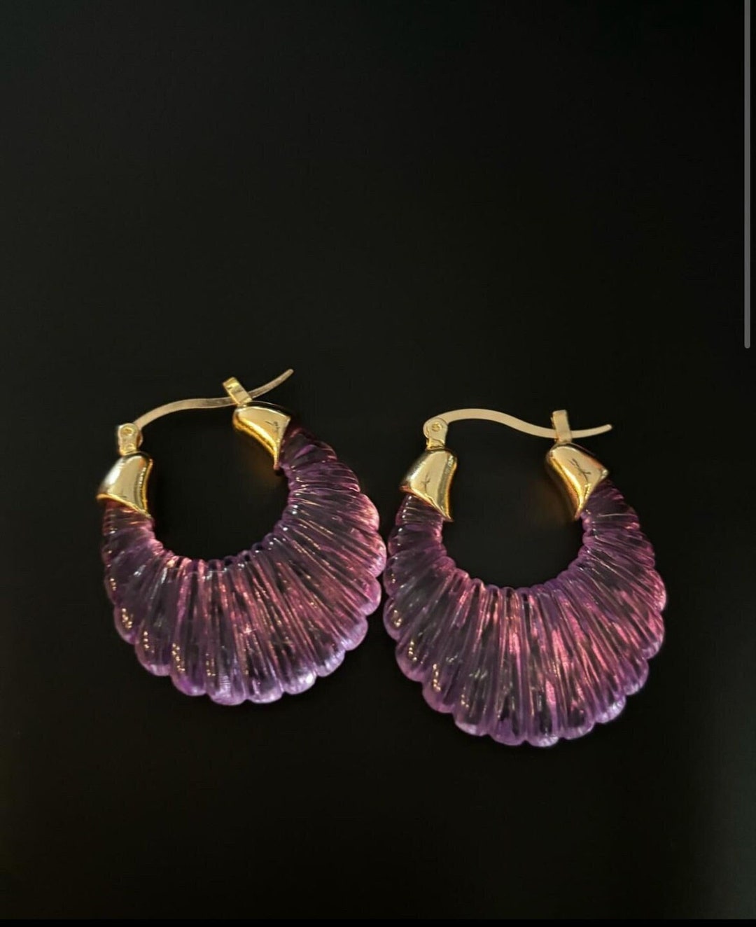 18k Gold Plated Vintage Vibrant Purple Hoops Retro Hoops Fairy Earrings ...