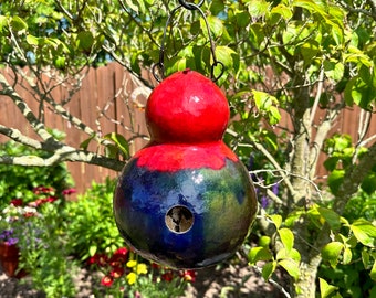 Gourd Birdhouse, Knobby Gourd, Hand Painted Apple Top Red Gourd ...