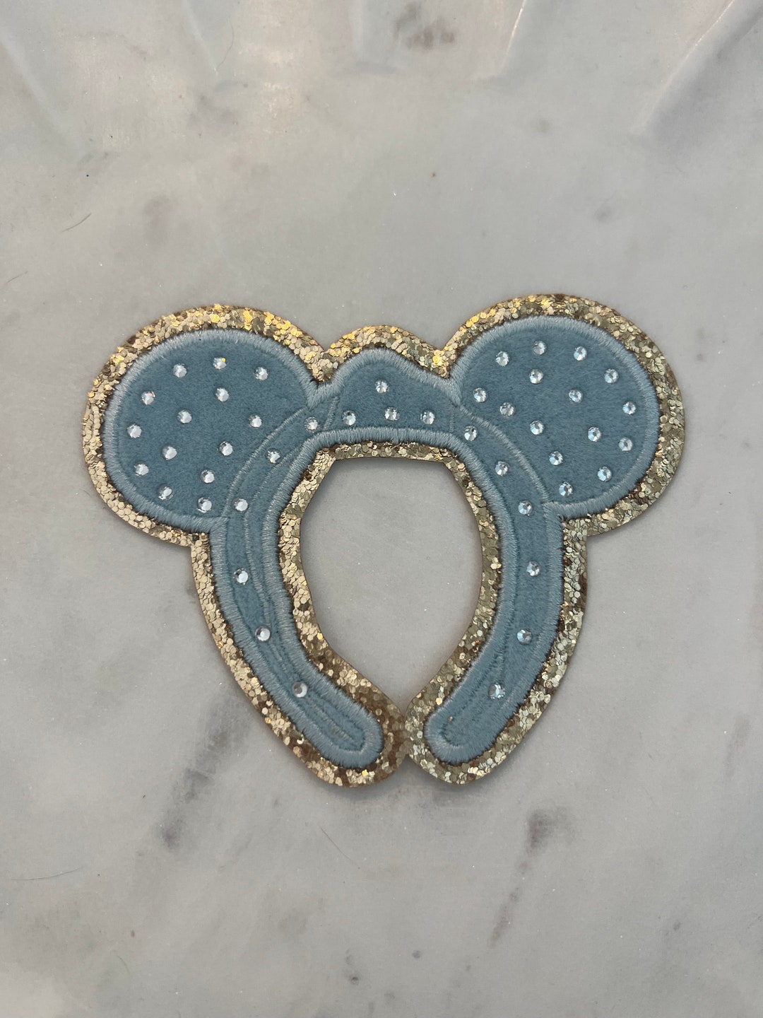 MOUSE EARS Patch - Dusty Blue With Rhinestones- Theme Park- Gold ...