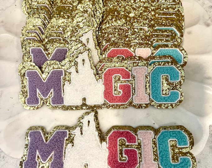 IRON ON gold Trimmed MAGIC Patch Embroidered Castle Patch Theme Park ...