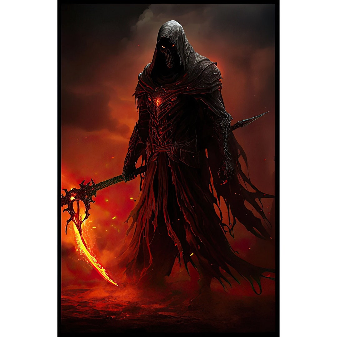 Grim Reaper Art - Warrior Grim Reaper Poster - Flame Scythe - Dark ...