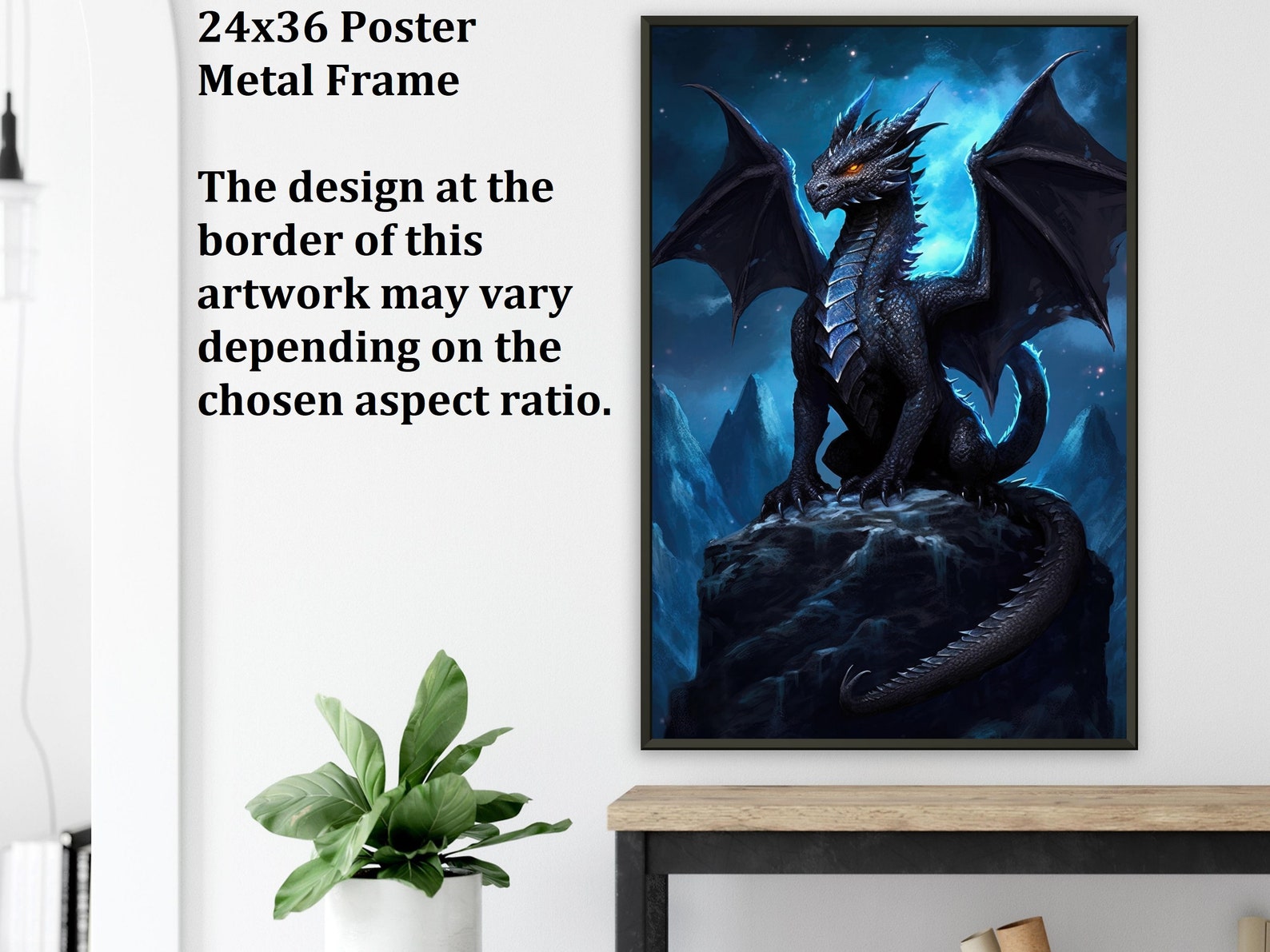 Black Dragon Wall Art, Black Dragon Poster, Fantasy Art Canvas Gift for ...