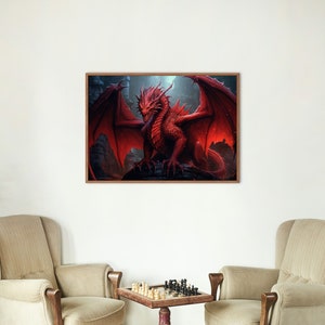 Red Dragon Digital Artwork - Majestic Red Dragon in Ruined Castle ...