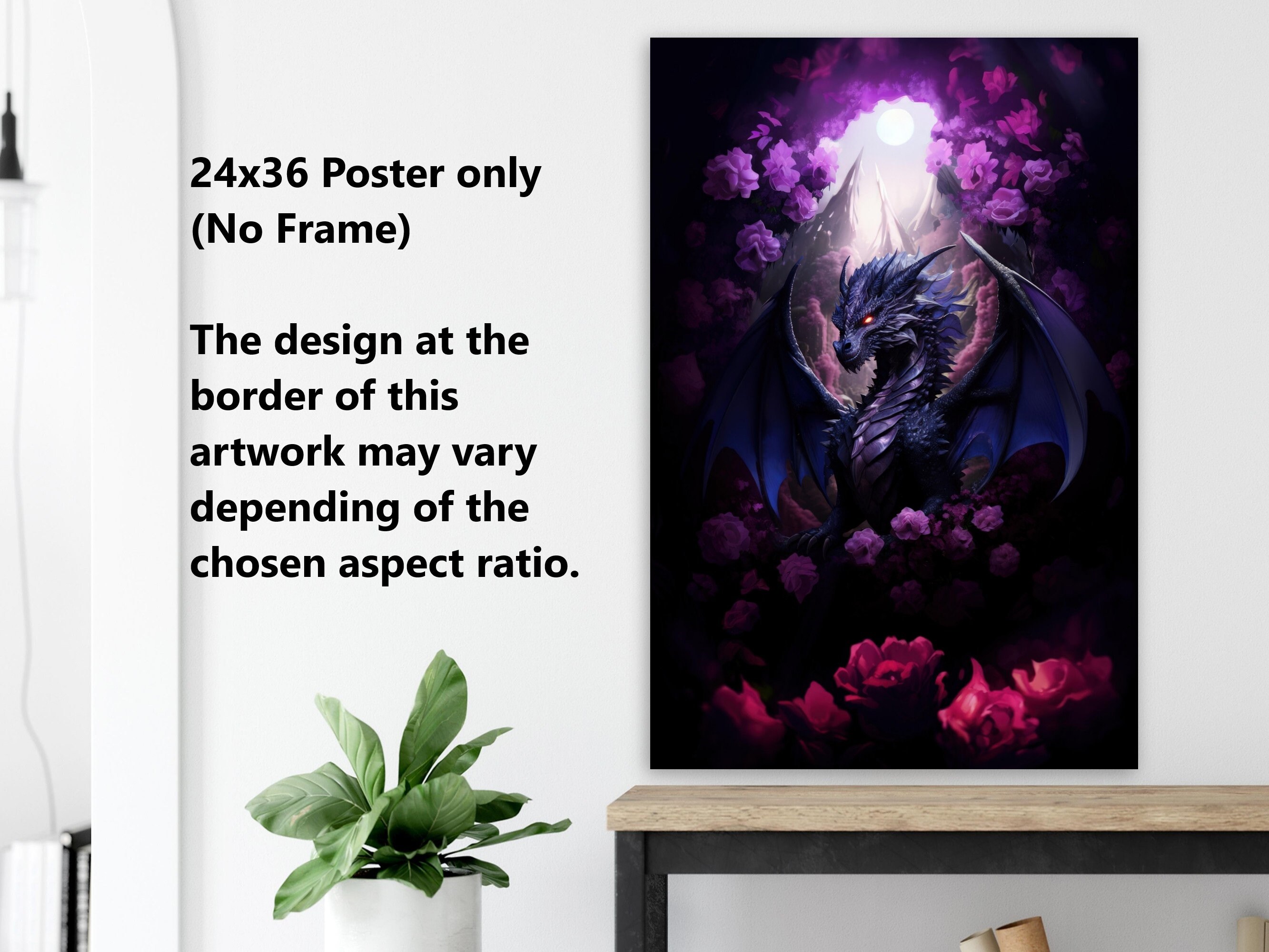 Purple Dragon Wall Art - Midnight Purple Dragon Poster - Purple and Red ...